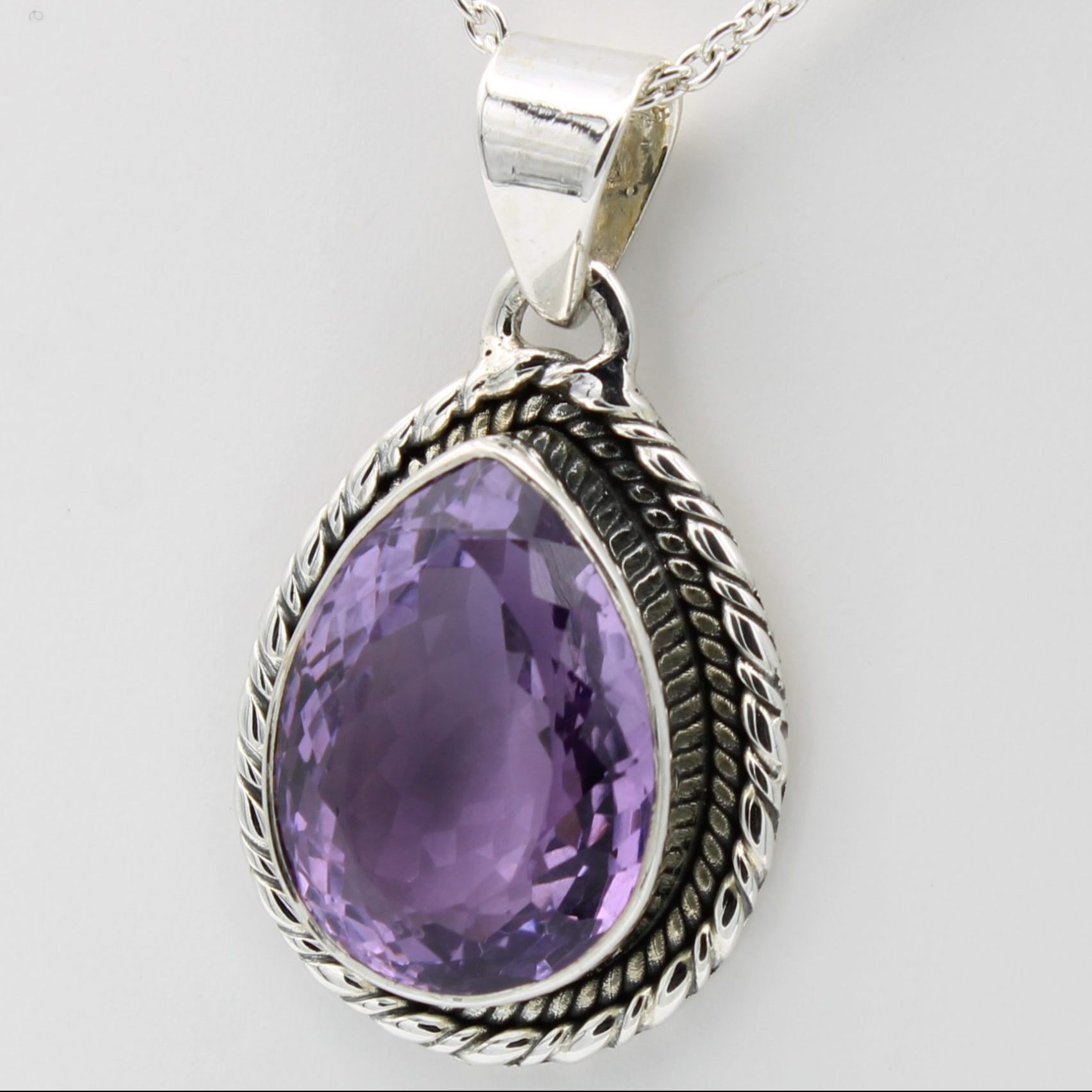 Pendentif Argent Améthyste Goutte Facettes A - LUNAS BIJOUX