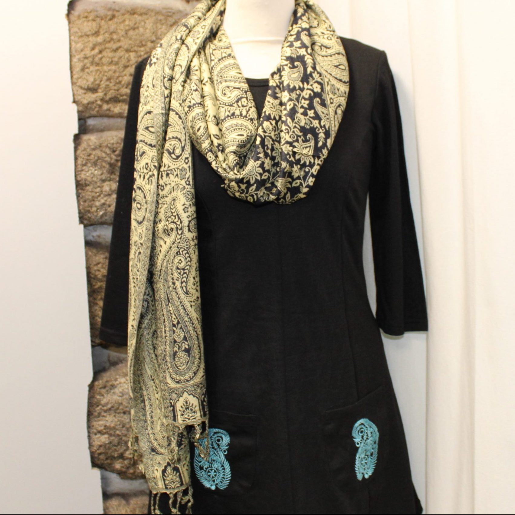 Foulard Indien Raja Black & Cream - LUNAS BIJOUX